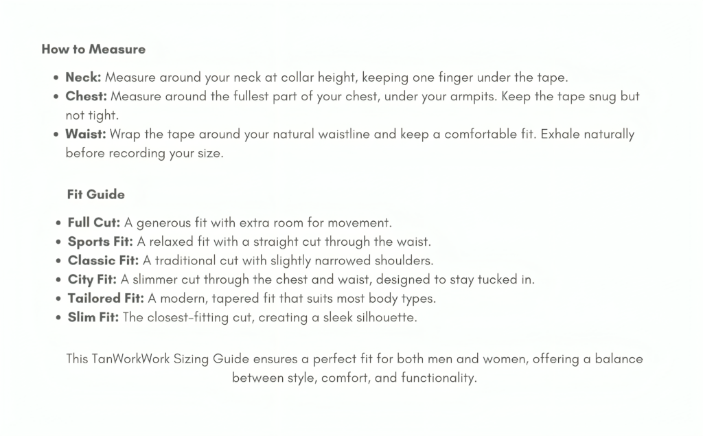 Size Guide – Tan WorkWear