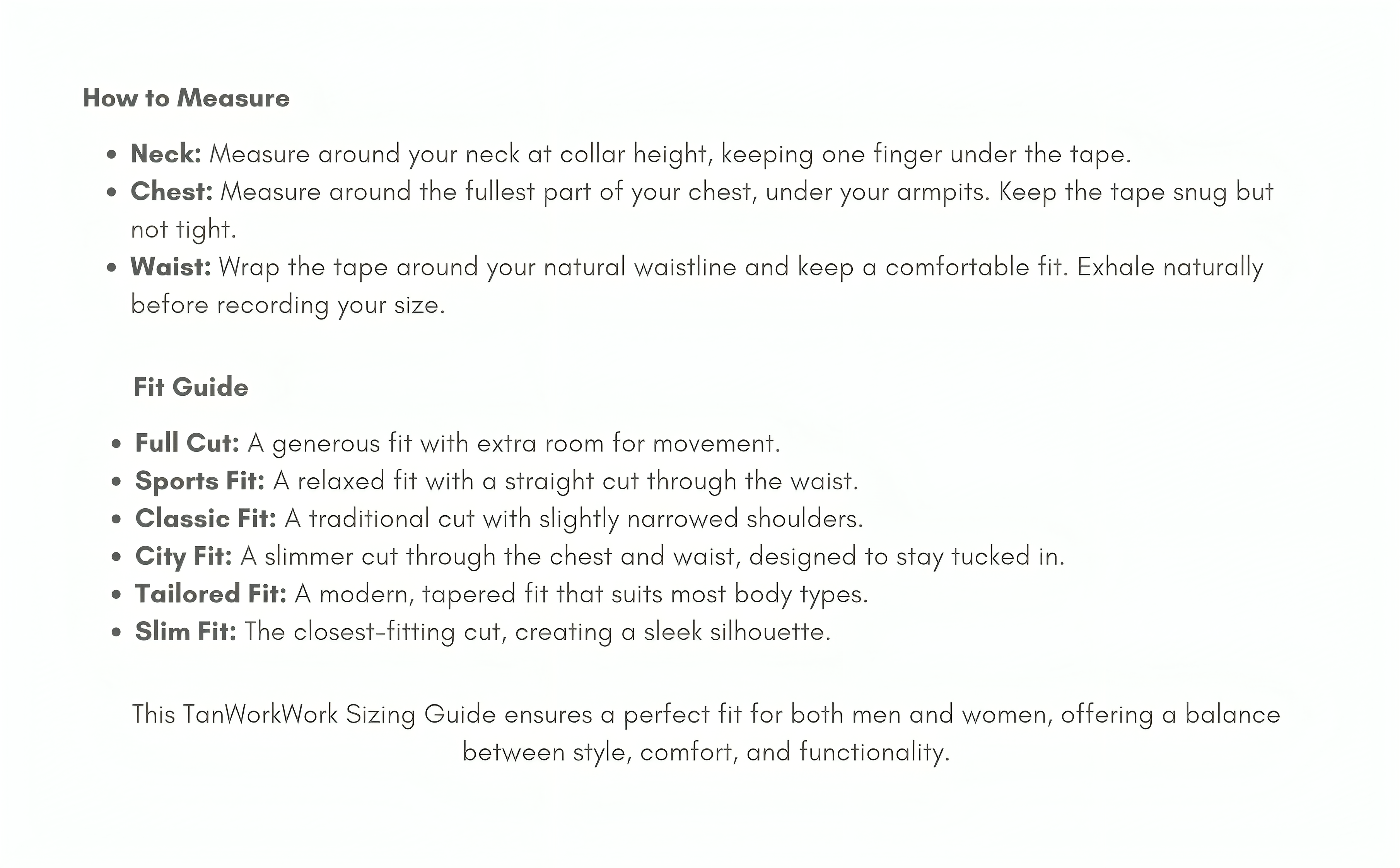 Size Guide – Tan WorkWear
